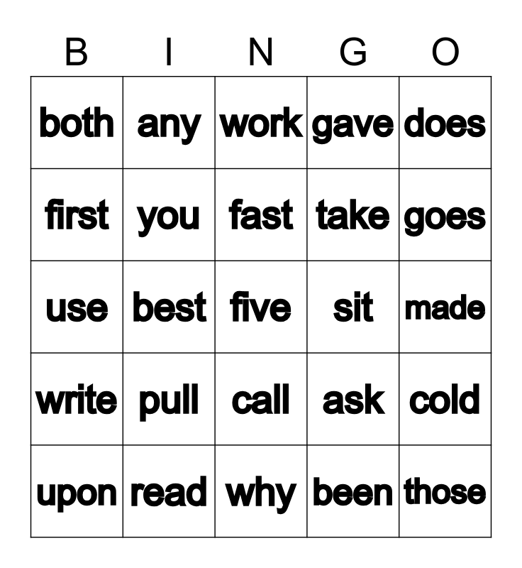 2nd Grade Sight Words Bingo Card