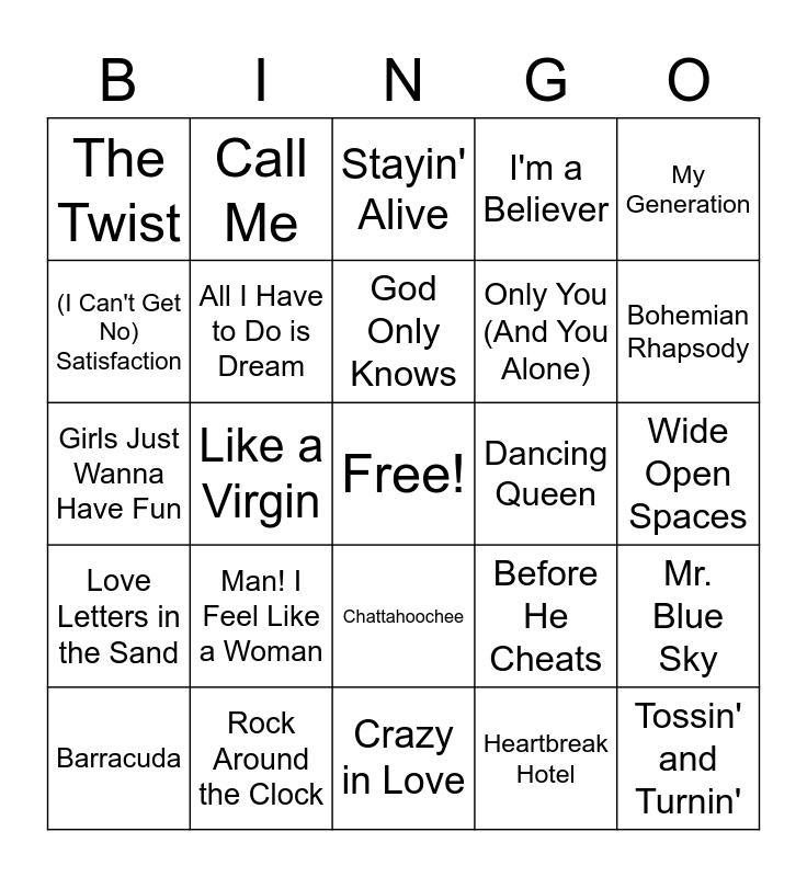 Decades Singo Bingo Card