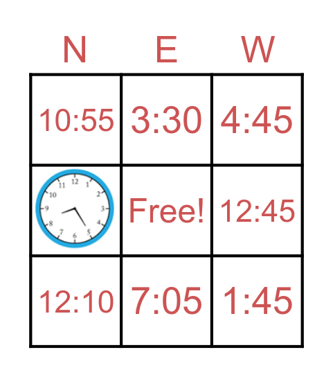 CLOCK BINGO Card