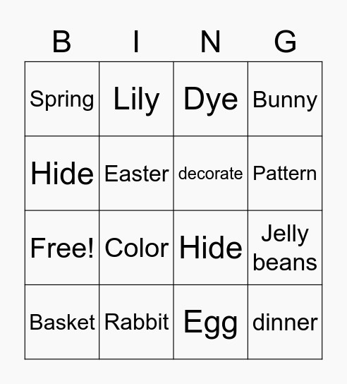 Easter Bingo Card