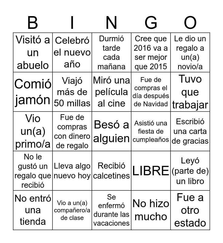 Bingo de vacaciones Bingo Card