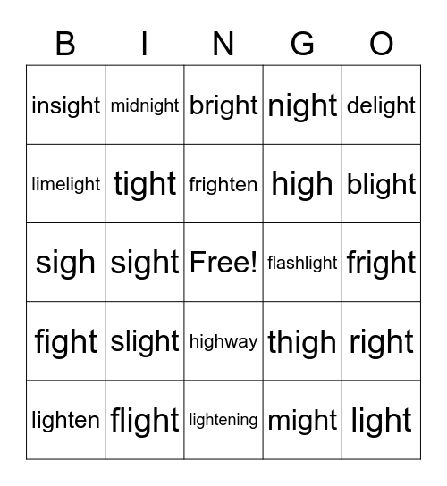 igh WORDS Bingo Card