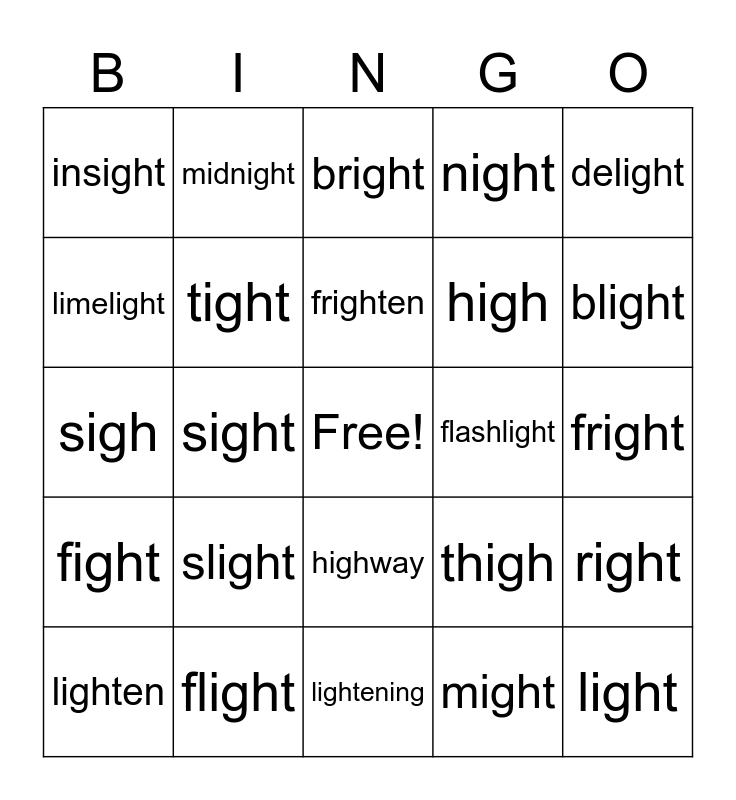 igh WORDS Bingo Card
