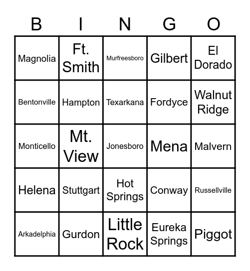 Arkansas Cities & Towns Bingo Card