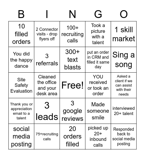 Recruiting Bingo Card