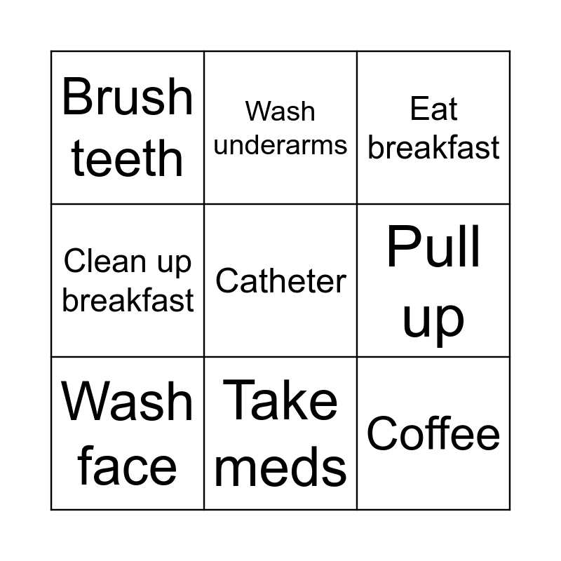 morning routine Bingo Card