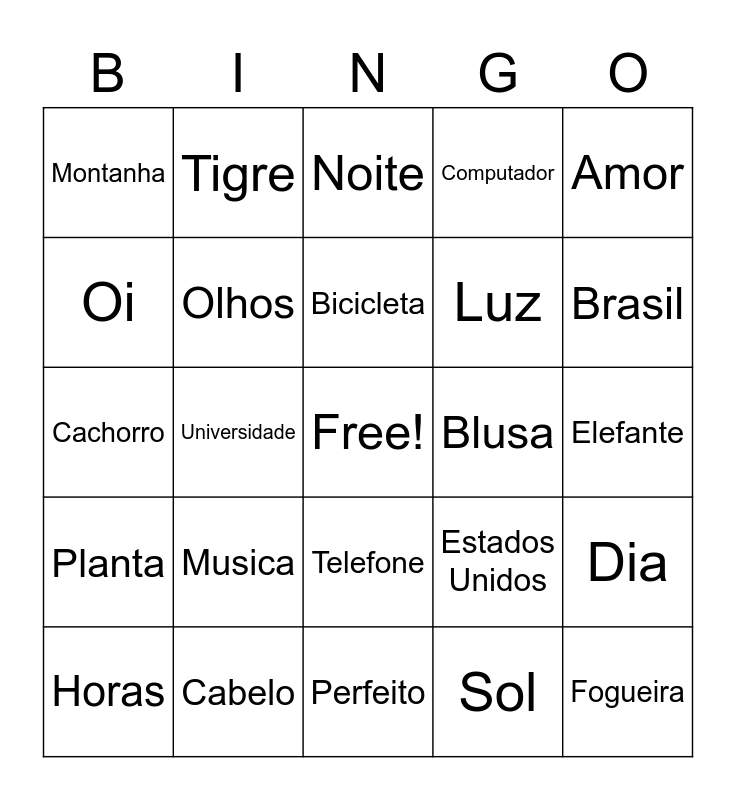 Portuguese Bingo Card