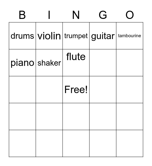 music Bingo Card