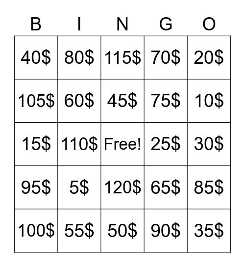 Bingo de Mathématiques Bingo Card