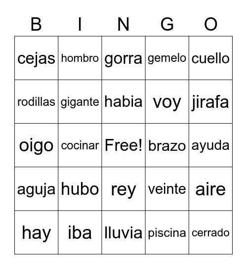 Bingo de Palabras Bingo Card
