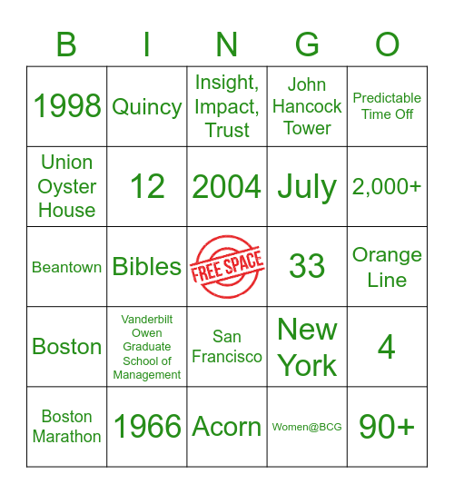 BCG Bingo Card