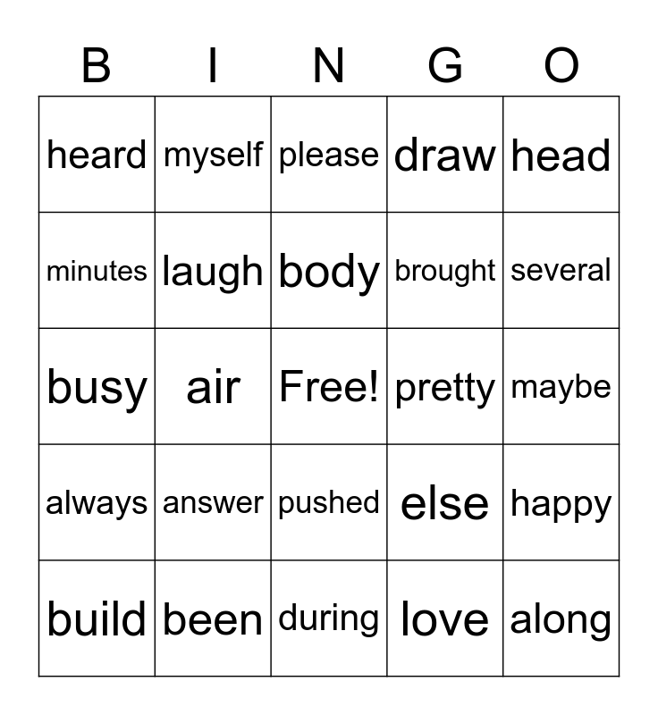 Block 5 Bingo Card