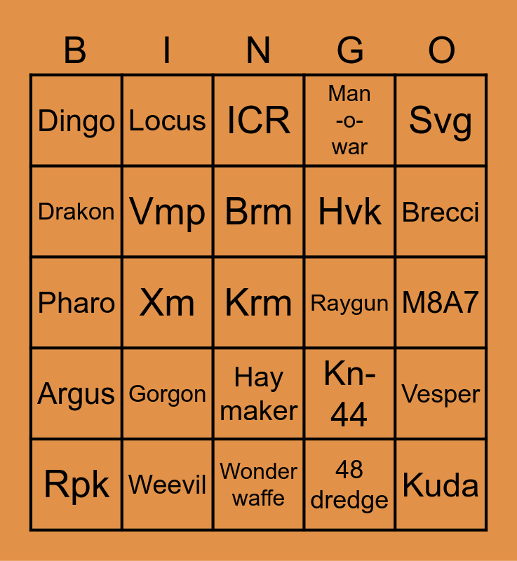 The giant pack a punch Bingo Card