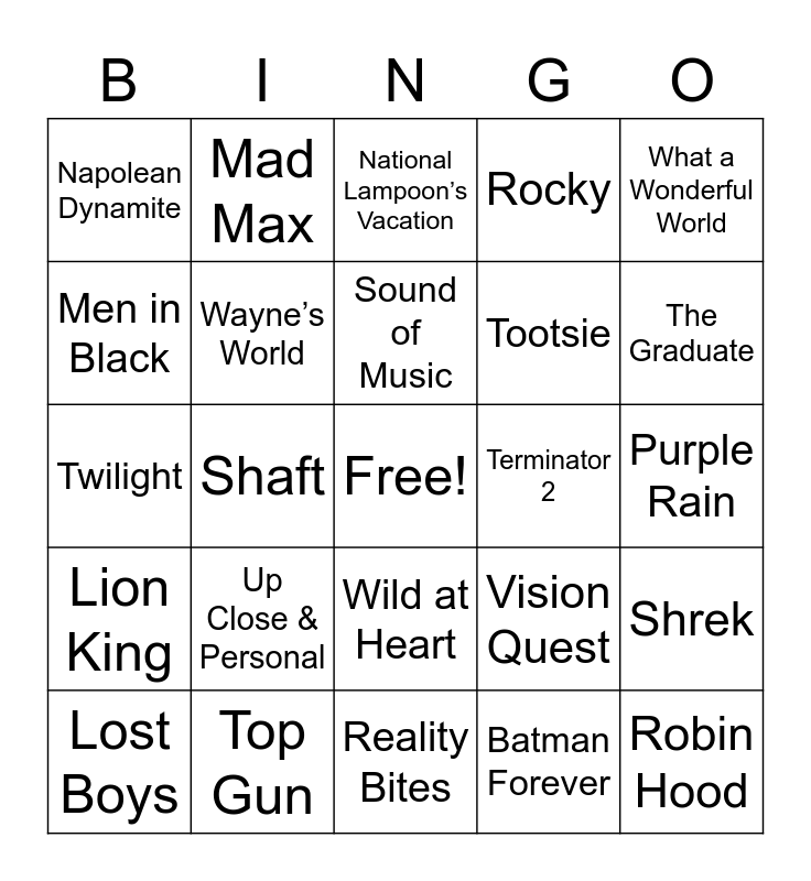 Songs from Movie Soundtracks 2 Bingo Card