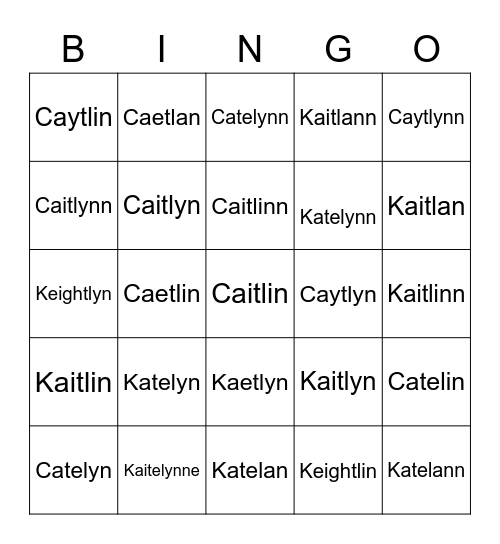 Will the real Caitlin please stand up Bingo Card