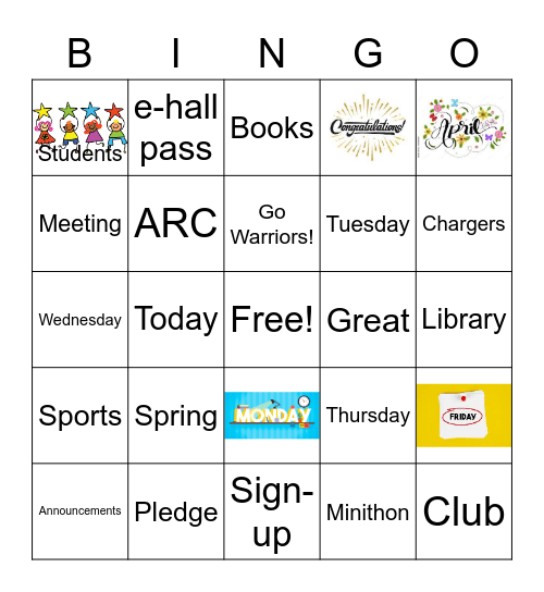 April Announcements BINGO Card
