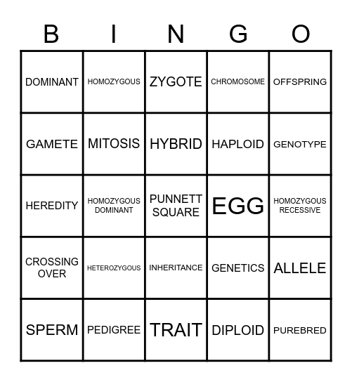 Cell Structures Bingo Card