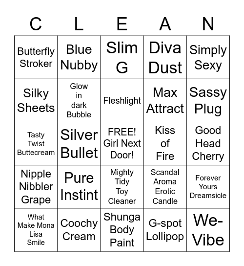 Diva's Dirty Bingo Card
