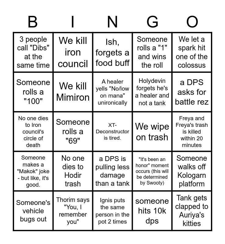 Ulduar 25 man Bingo Card