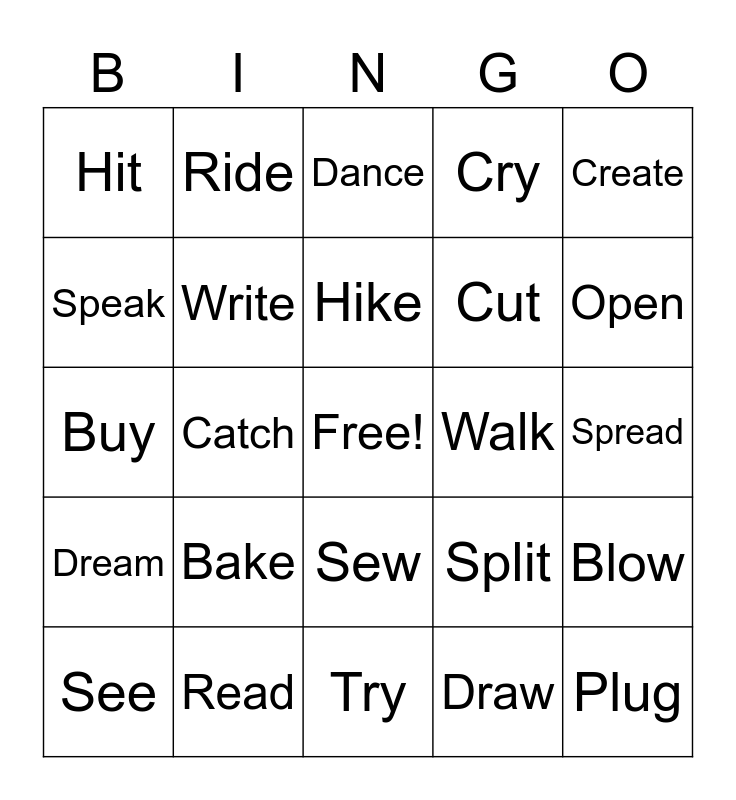 Verbs in Infinitive Bingo Card