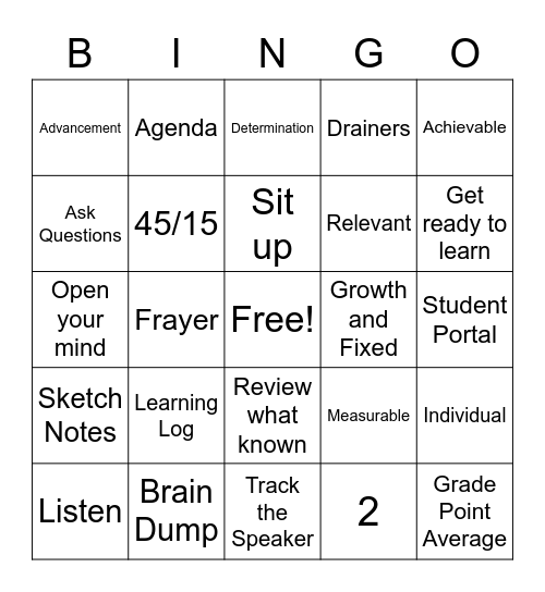 AVID Bingo Card