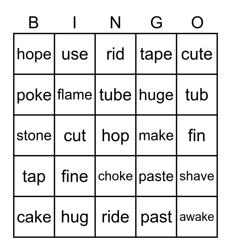 long vowel Bingo Card