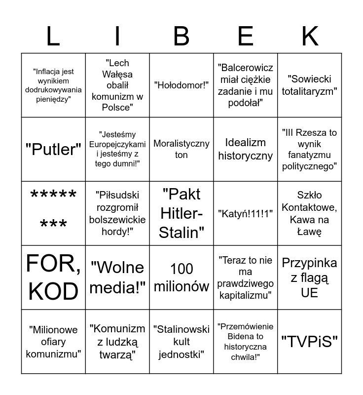 Libek Bingo Card