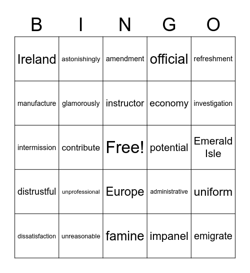 Rewards Lesson 16 Vocabulary Bingo Card