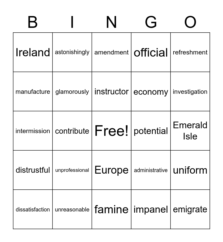 Rewards Lesson 16 Vocabulary Bingo Card