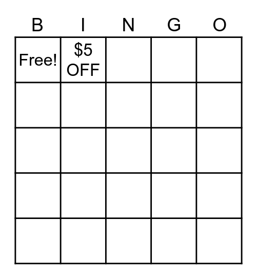 Second Chance Giveaway BINGO Card