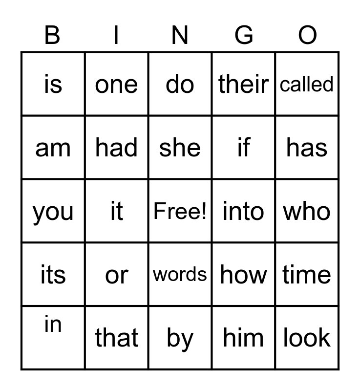 Sight Words Bingo Set 2 Bingo Card