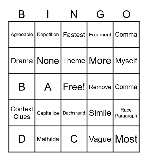 Editing and Revising Bingo Card