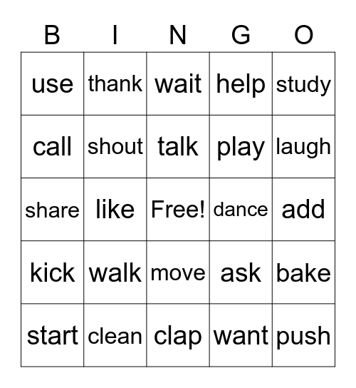 Regular past tense verbs Bingo Card