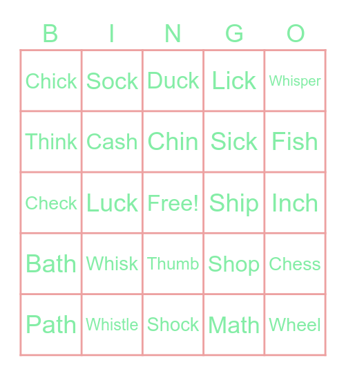 Digraph Bingo Card
