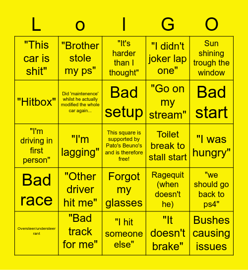 Chrono excuses bingo Card