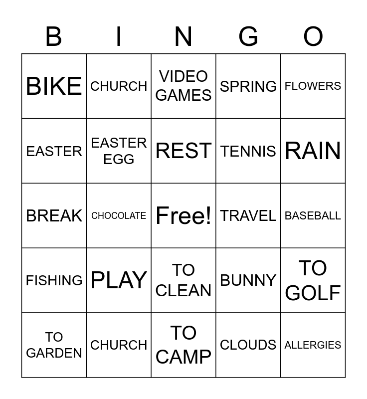 ASL SPRING BREAK SIGNS Bingo Card