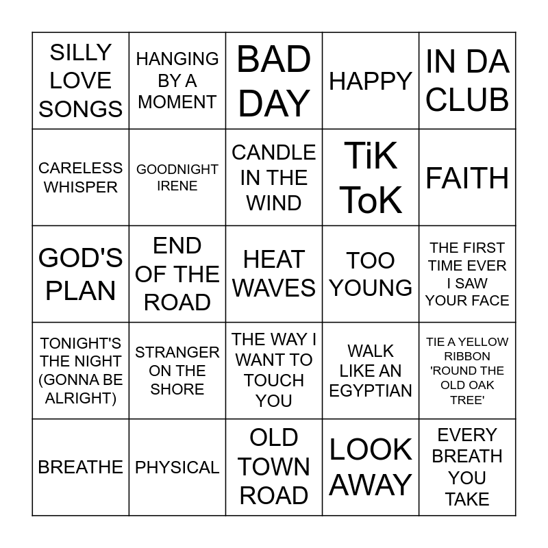 BILLBOARD #1S Bingo Card