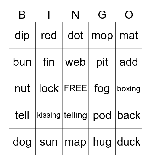 Short Vowel Bingo Card