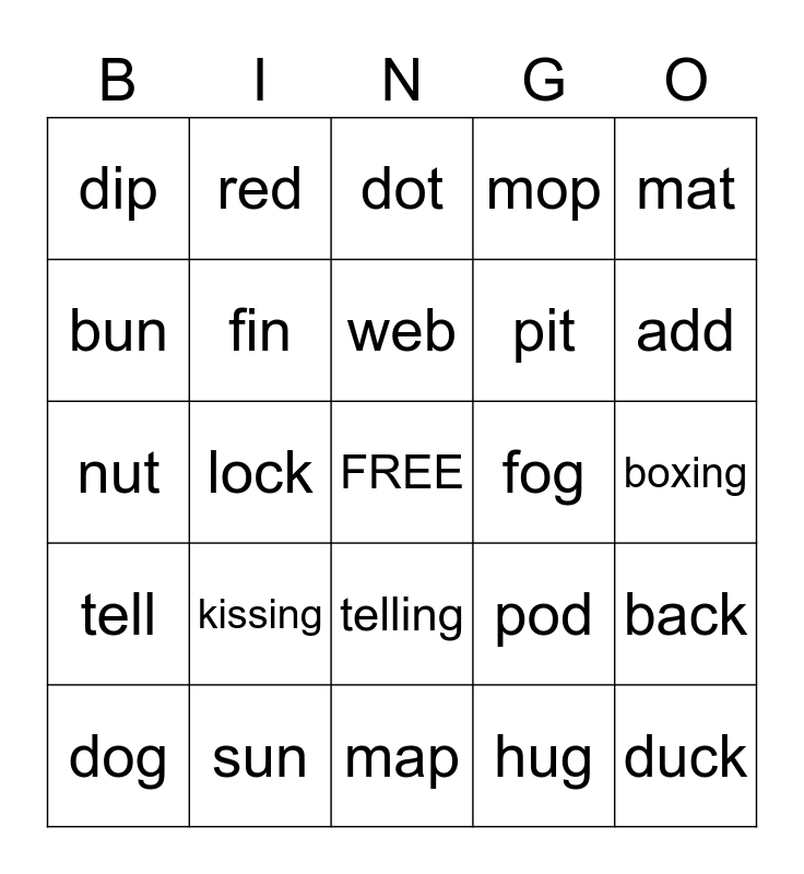 Short Vowel Bingo Card