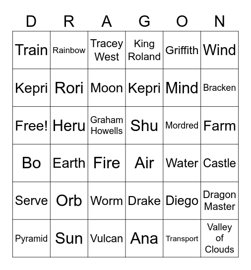 Dragon Masters Bingo Card