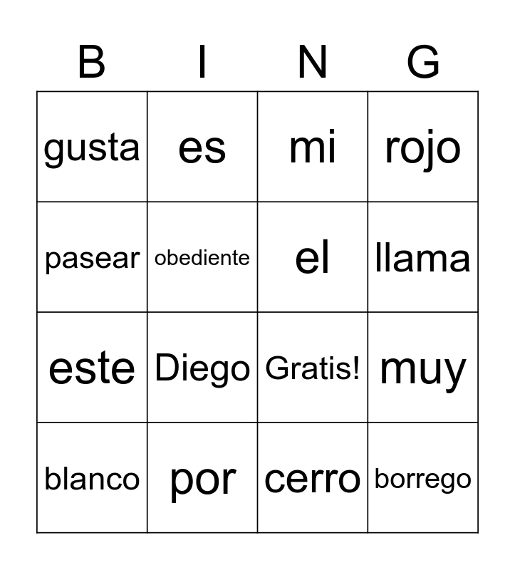 Mi Oso Lolo Bingo Card