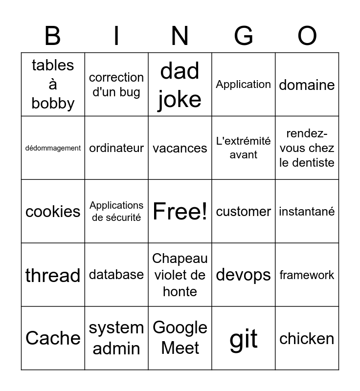 Bilingual Bingo Card