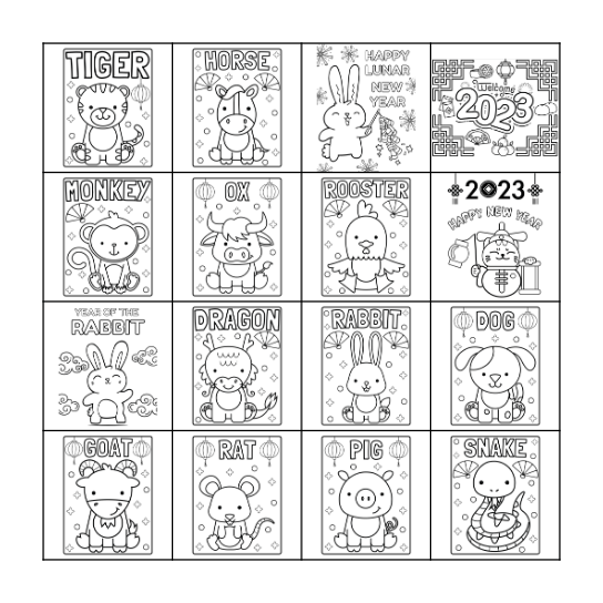 Chinese Zodiac Animals Bingo Sheet Bingo Card
