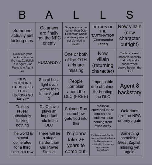 SPLATOON SIDE ORDER BINGO Card