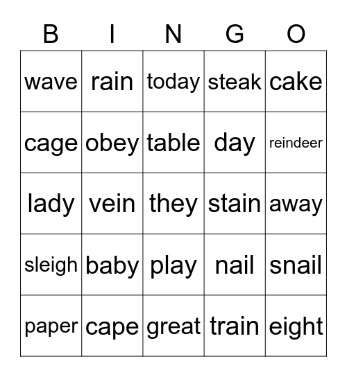 Long A Bingo Card