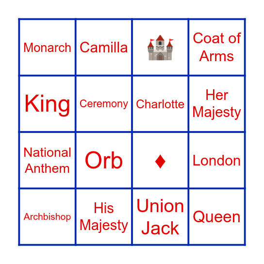 Coronation Bingo Card