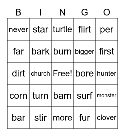 Bossy R Vowels Bingo Card