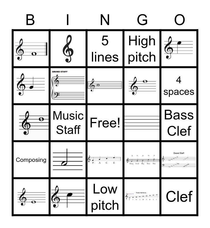 Note Reading Bingo Card