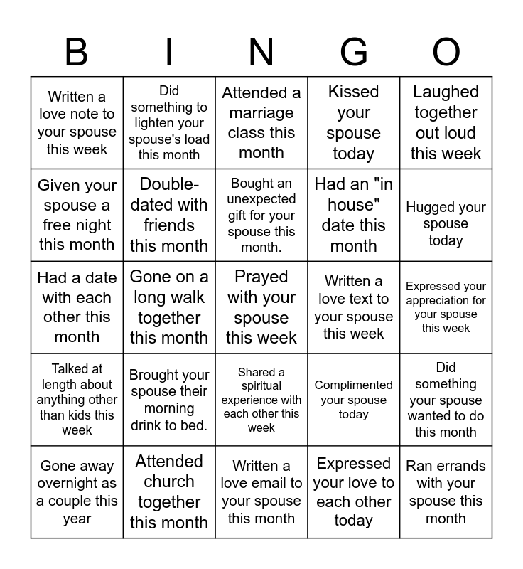 Couples Bingo Card