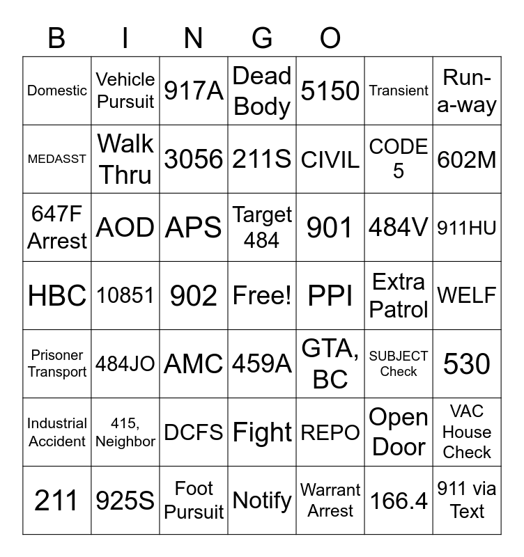 Telecommunicators Week Bingo Card